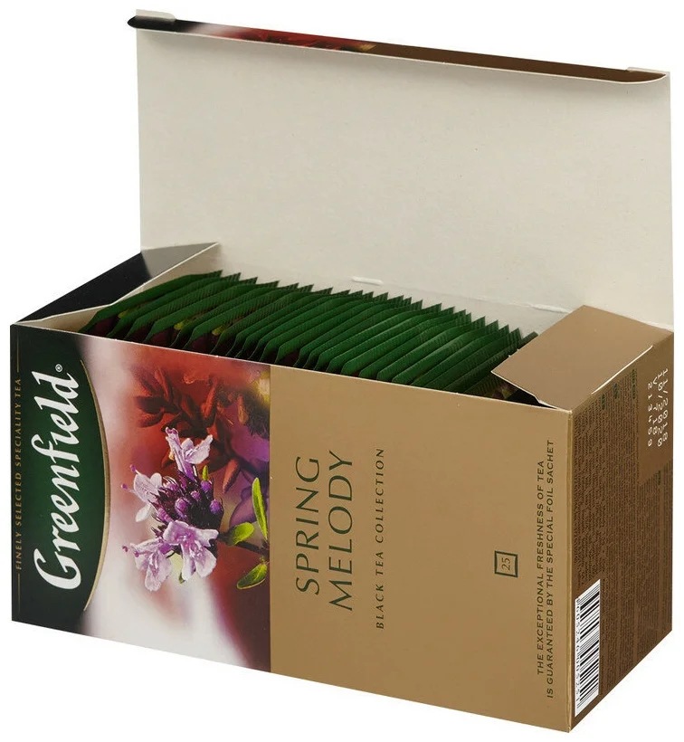 Ceai negru Greenfield Spring Melody, 25 pliculete x 1,5 g, cu aroma de ...